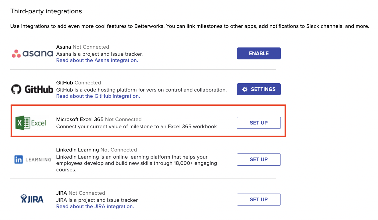 Integrations: Microsoft Excel 365 – Betterworks