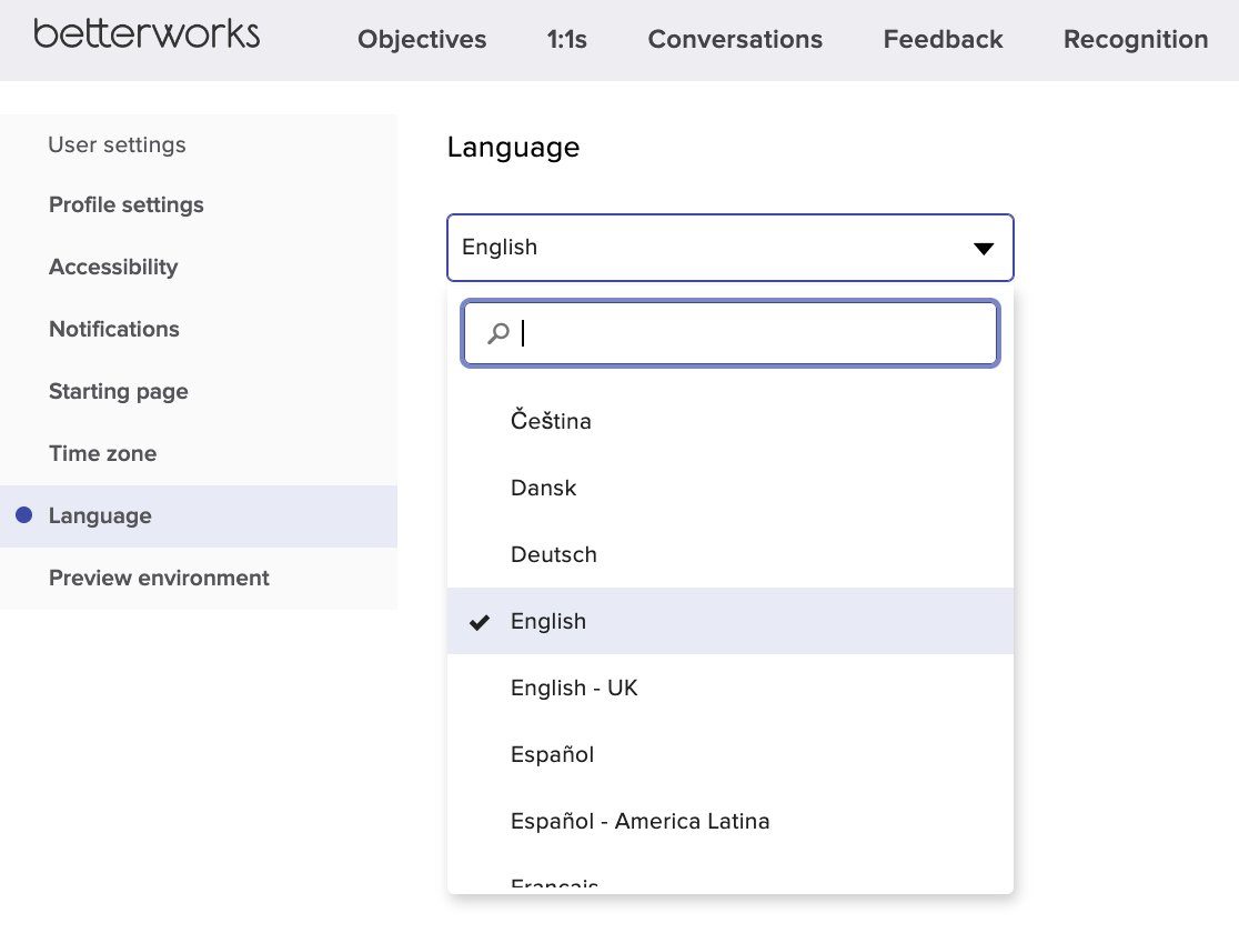 Platform Configuration: Language – Betterworks