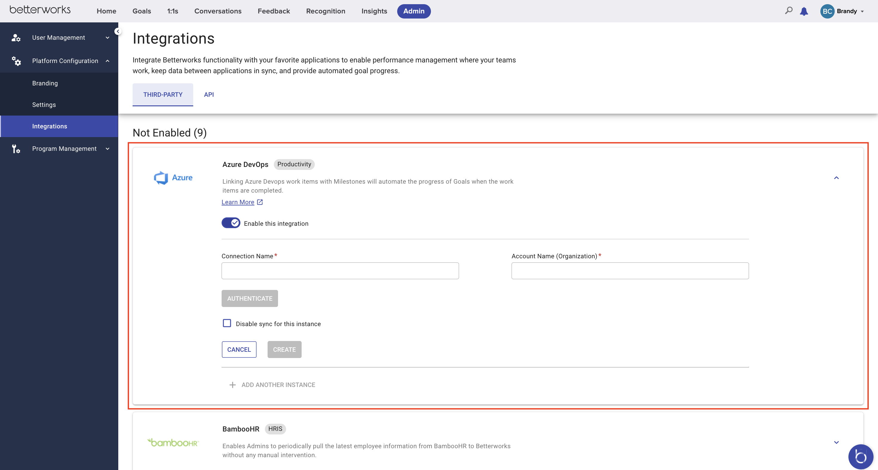 Microsoft Azure DevOps Integration (NextGen) – Betterworks
