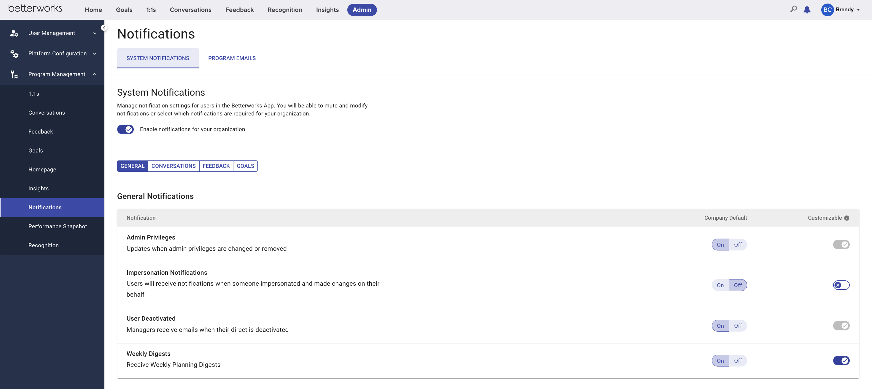 System Notifications (NextGen) – Betterworks