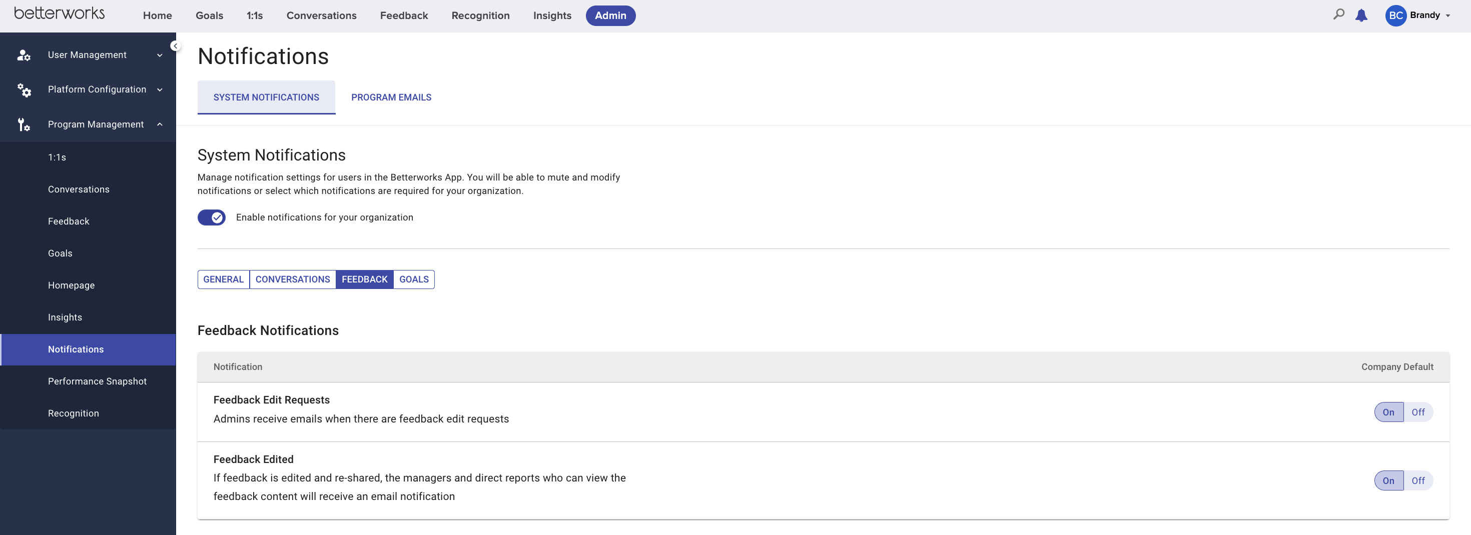 System Notifications (NextGen) – Betterworks